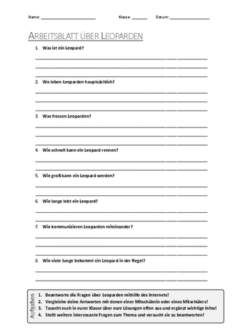 Arbeitsblatt zum Thema "Leopard" | Unterricht.Schule